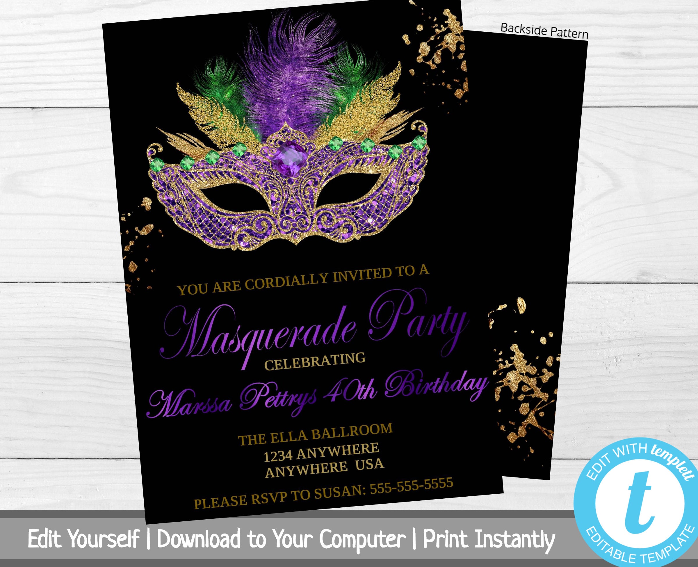 Masquerade Party Invitation Birthday Party Invite Masquerade | Etsy