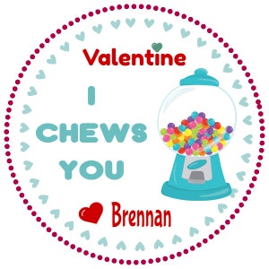 I Chews You Valentine's Day Tags, Bubblegum Valentine Sticker ...