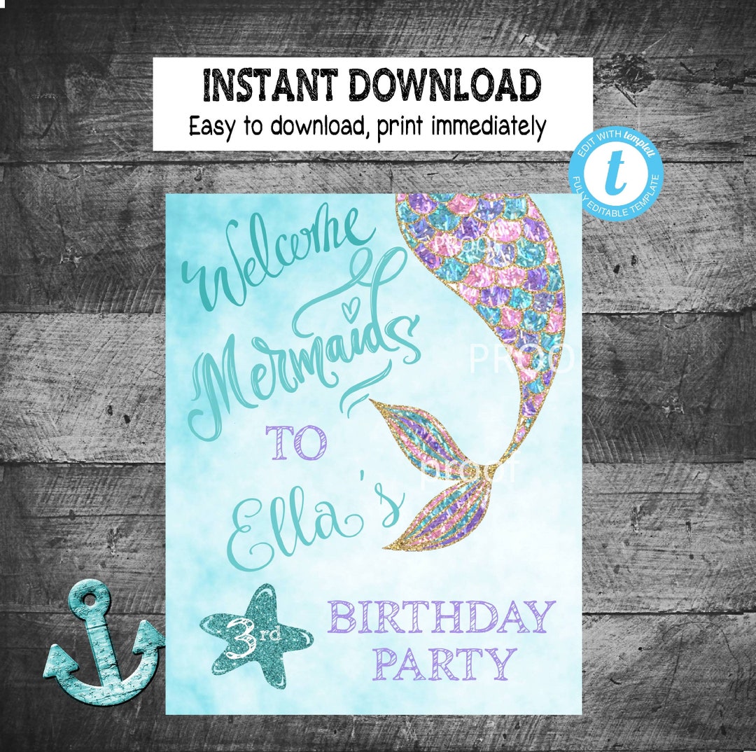 MERMAID Welcome Sign | Mermaid Party Sign | Digital Instant Download ...