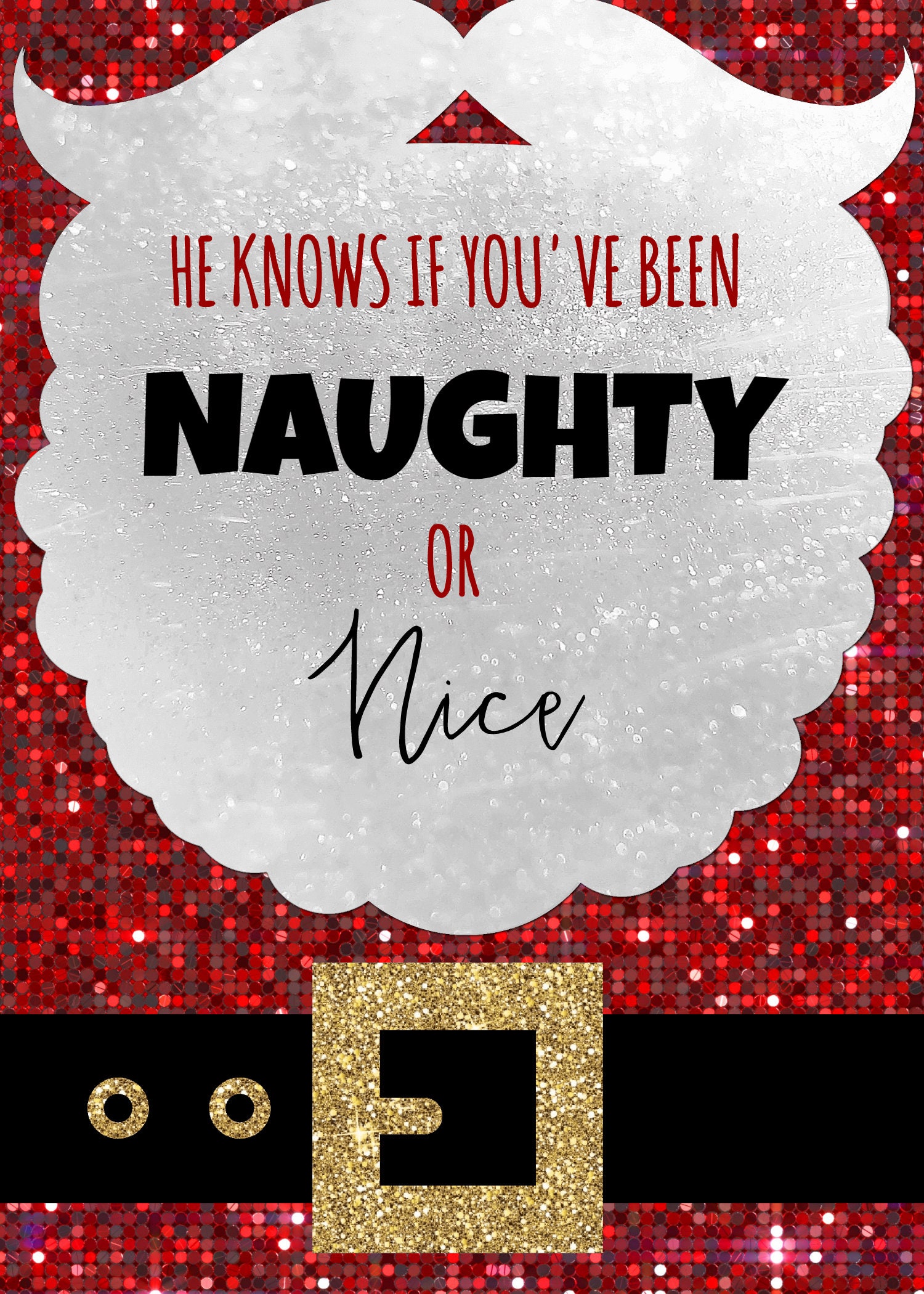 Naughty or Nice Christmas Card Photo Christmas Card Glitter | Etsy
