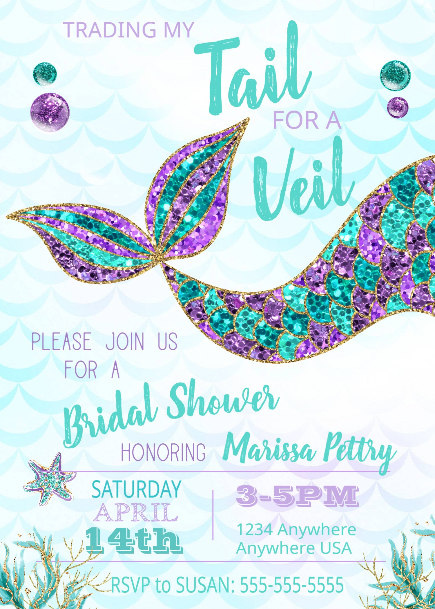 Bridal Shower Invitation, Mermaid Invitation, Mermaid Party, Mermaid ...