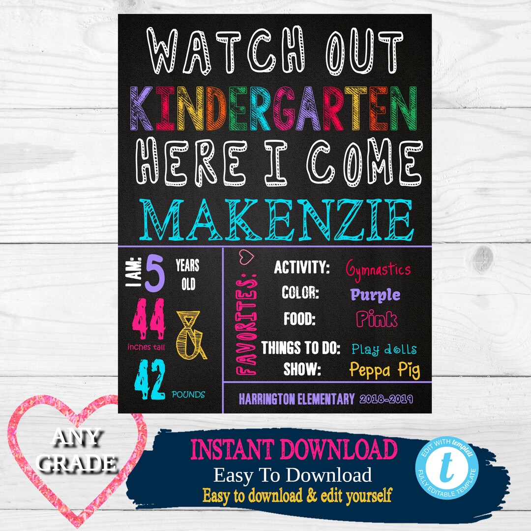 Watch Out Kindergarten Here I Come, First Day of School Sign, Back to ...