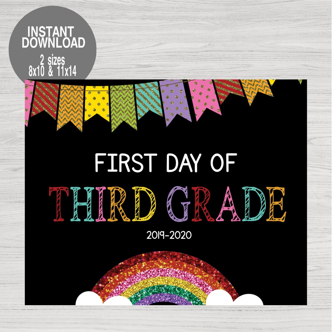 First Day of School Photo Prop, Glitter Rainbow Design Printable ...