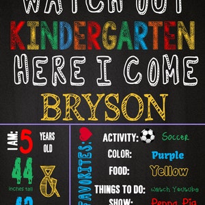 Watch Out Kindergarten Here I Come, First Day of School Sign, Back to ...