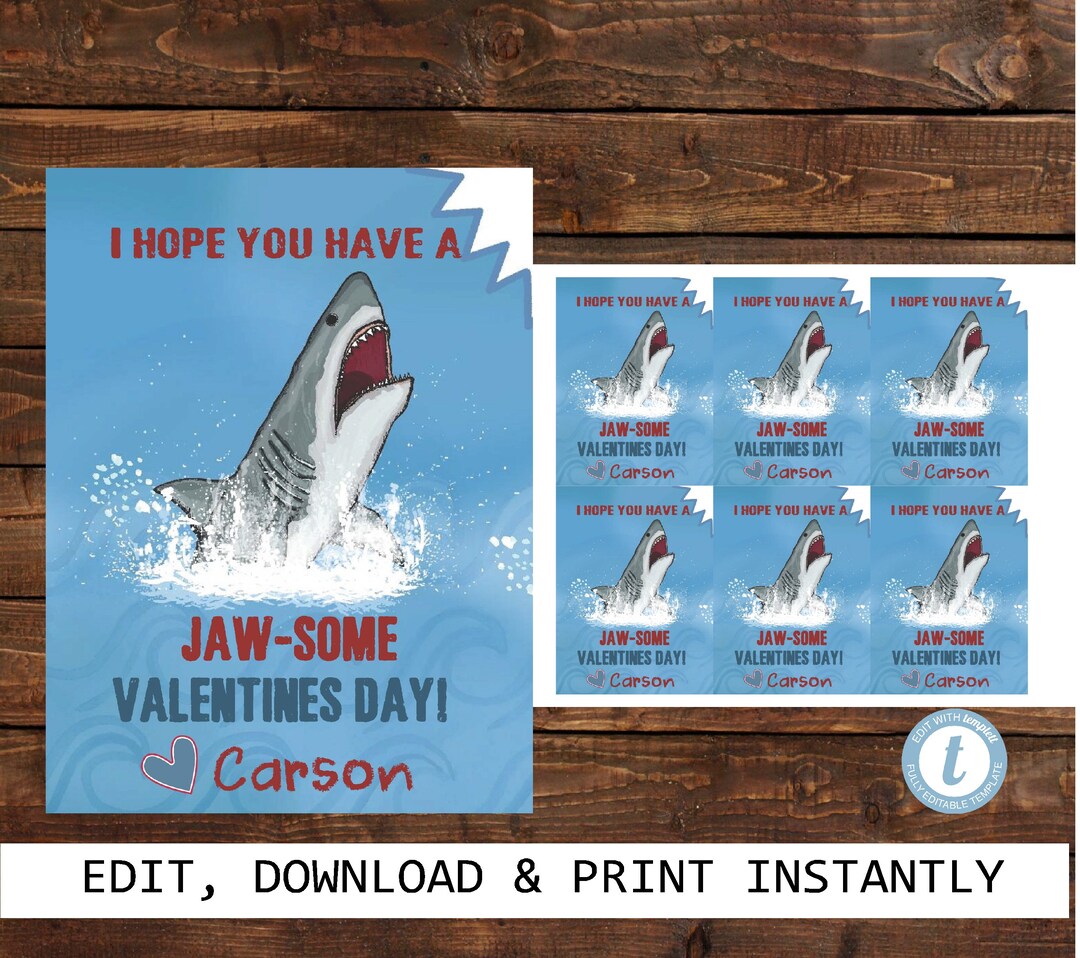 Shark Valentine's Day Jaw Some Shark Gift Tag, Printable Valentine ...