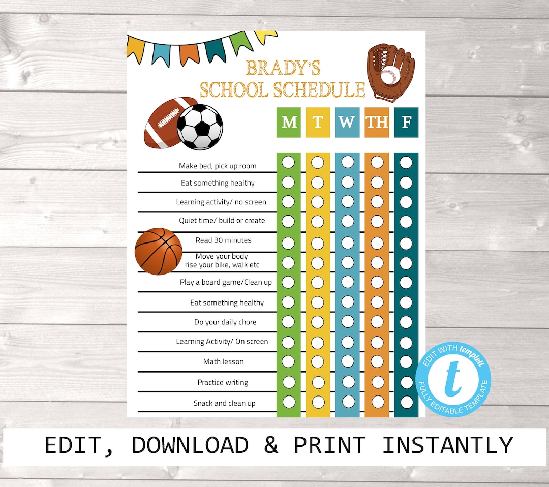 Sports Homechool Schedule, Back to School, Distance Learning Chart ...