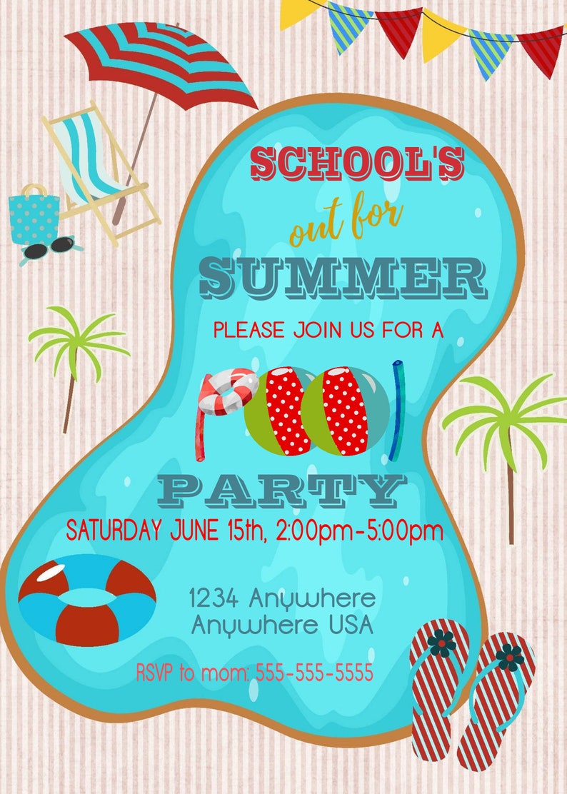 Schools Out for Summer Pool Party Invitation Summer | Etsy