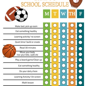 Sports Homechool Schedule, Back to School, Distance Learning Chart ...