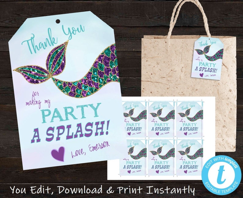 Mermaid Party Tag, Mermaid Party, Mermaid Thank You Tags, Mermaid ...