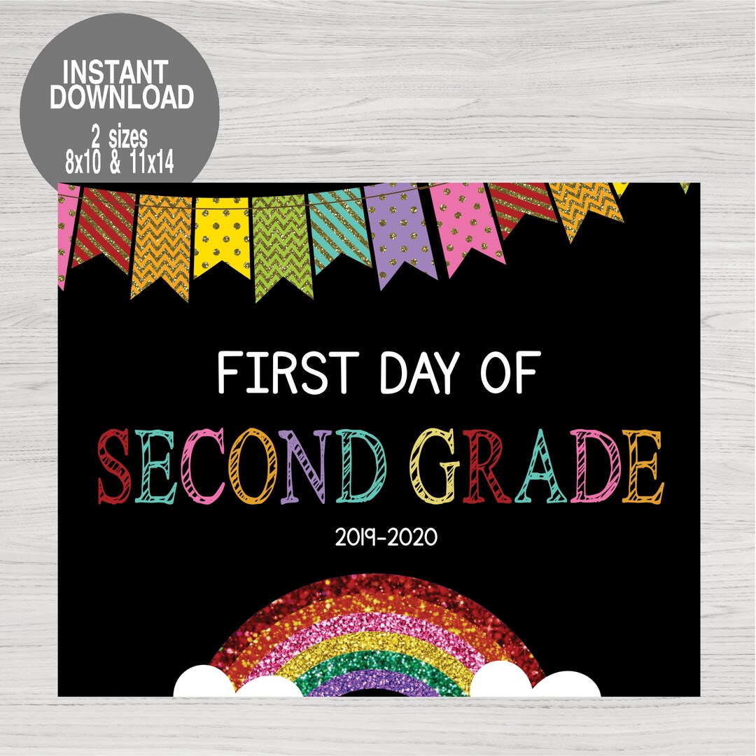 First Day of School Glitter Rainbow Printable Chalkboard Sign, First ...