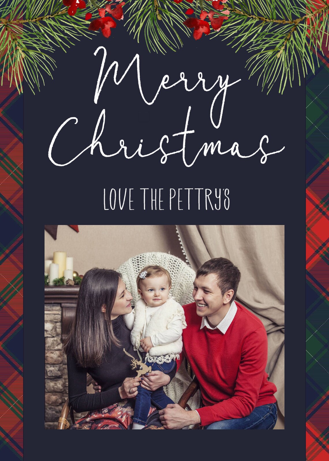 Photo Christmas Card Template Plaid Christmas Card With | Etsy
