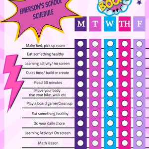 Superhero Homechool Schedule, Back to School, Distance Learning Chart ...