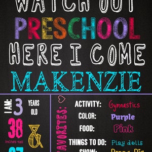 Watch Out Preschool Here I Come, First Day of School Sign, Back to ...