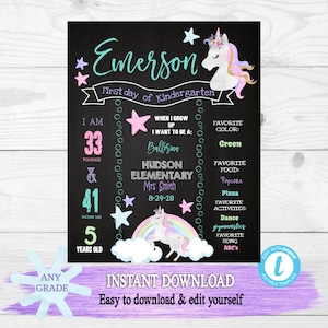 Unicorn First Day of School Sign, Gold Glitter Unicorn Back to School ...