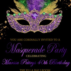 Masquerade Party Invitation, Birthday Party Invite, Masquerade Ball ...