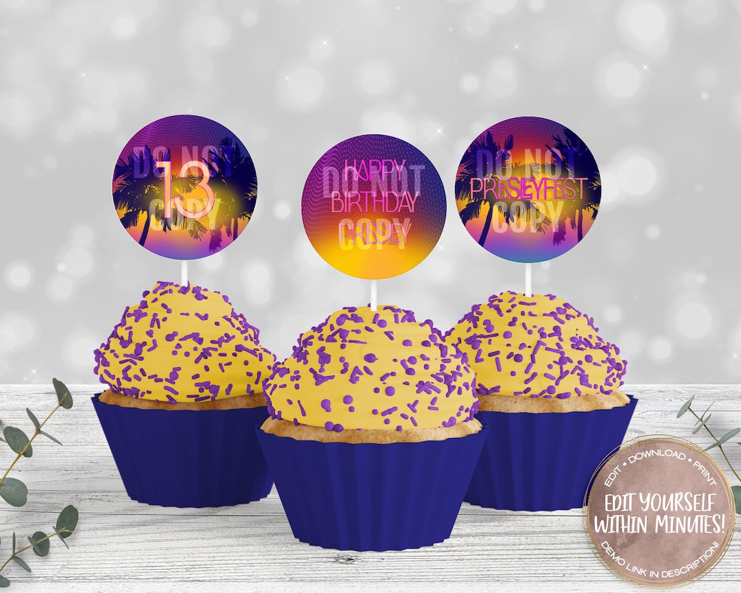 Music Festival VIP Birthday Cupcake Toppers, Editable Birthday ...