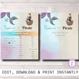Mermaid or Pirate Gender Reveal Party Signs Old Wives Tale Gender ...