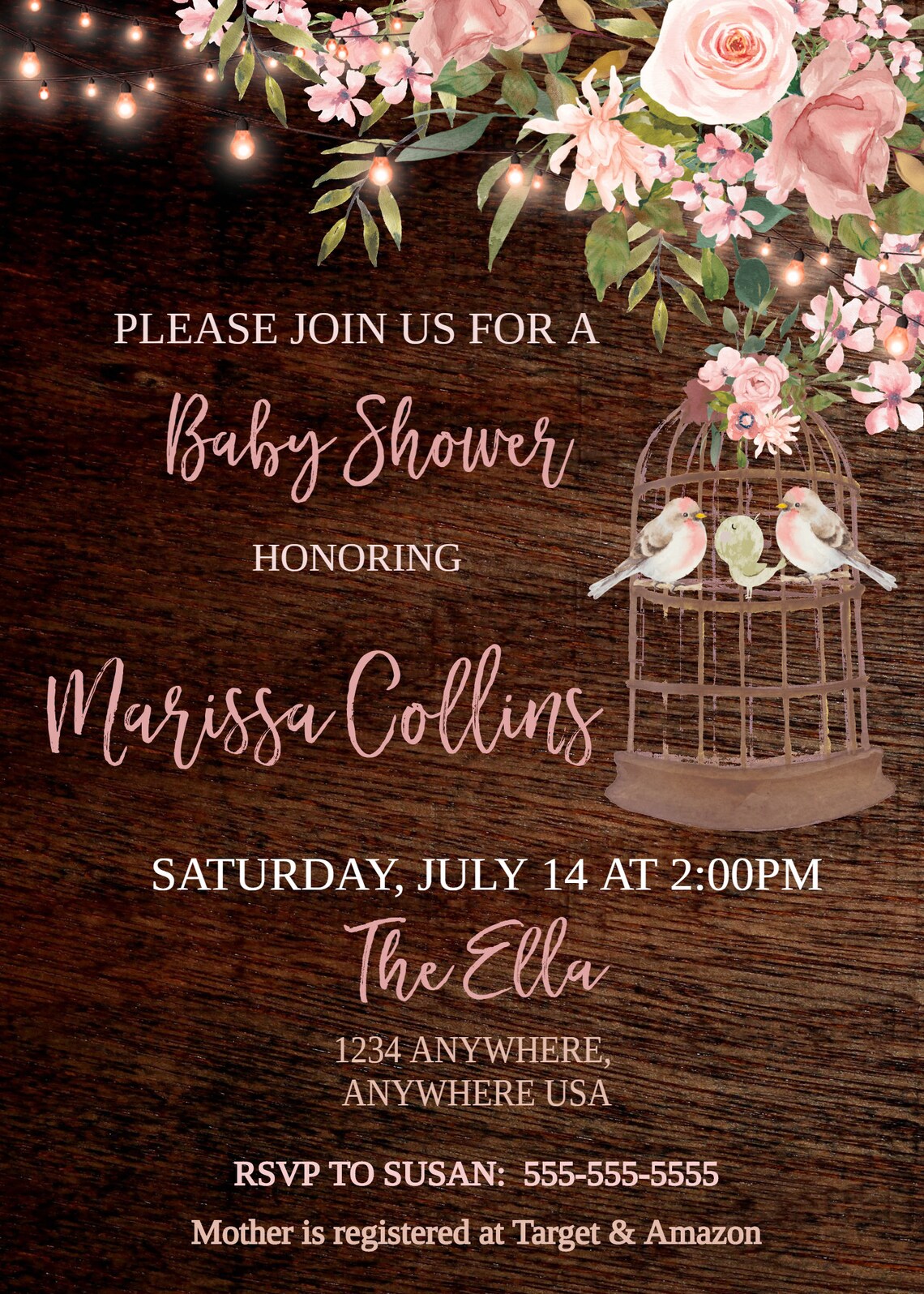 Bird Baby Shower Invitation, Rustic Floral Baby Shower Invite ...