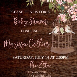 Bird Baby Shower Invitation, Rustic Floral Baby Shower Invite ...