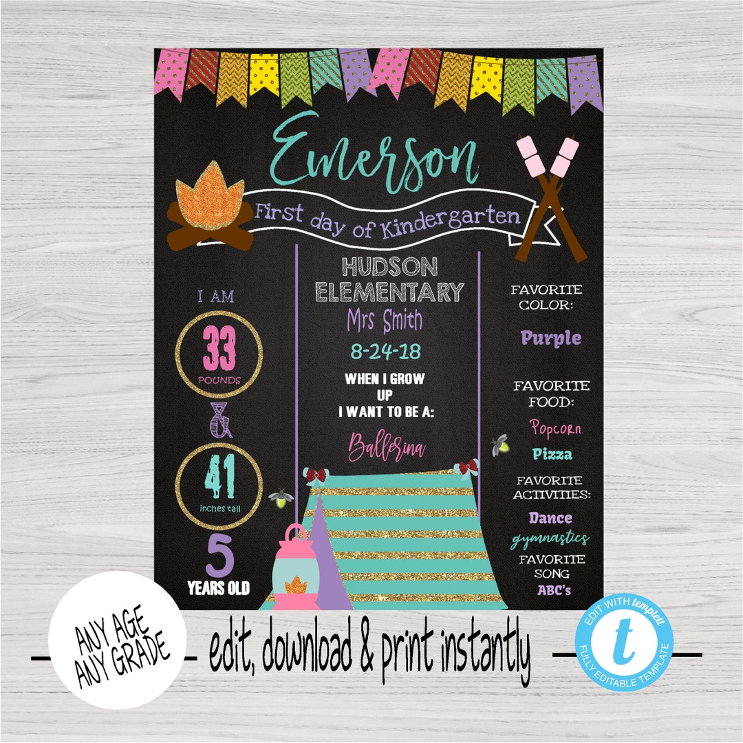Glamping First Day of School Sign, Camping Back to School Printable ...