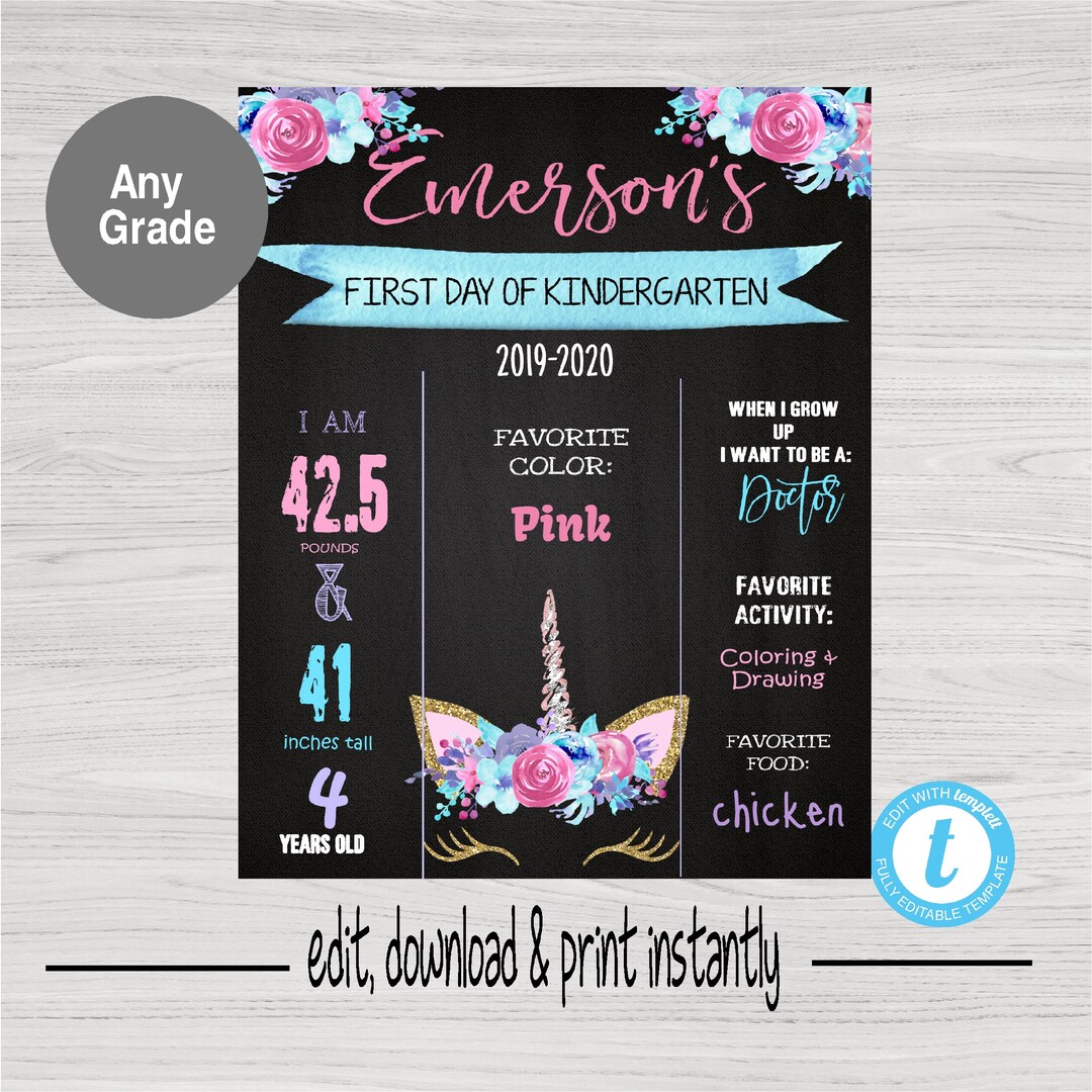 Unicorn First Day of School Sign, Unicorn Head Back to School Printable ...