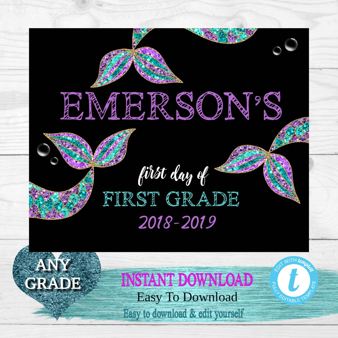 Mermaid Glitter First Day of School Sign, Mermaid Tail Back to School ...