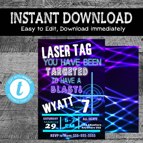 Laser Tag Ticket Invitation Birthday Party instant Download - Etsy