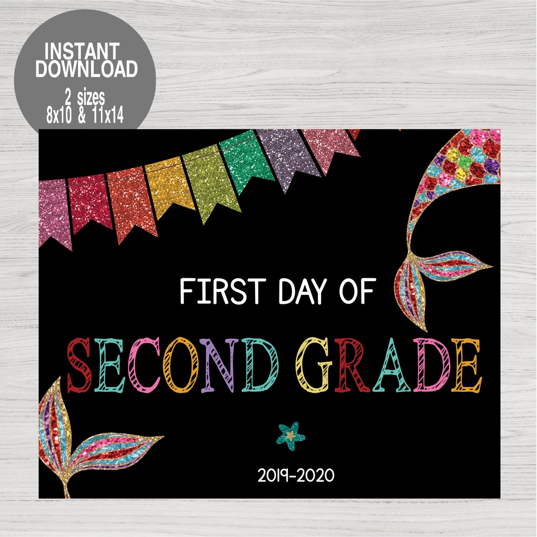 First Day of School Sign, Glitter Mermaid First Day of School Printable ...