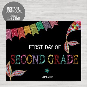 First Day of School Sign, Glitter Mermaid First Day of School Printable ...