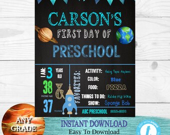 First Day of School Outer Space Sign, Back to School Chalkboard Poster ...