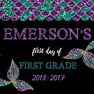 Mermaid Glitter First Day of School Sign, Mermaid Tail Back to School ...