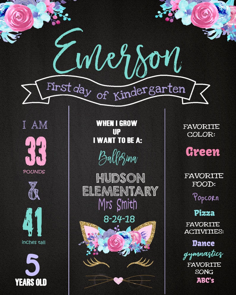 Kitten First Day of School Sign, Gold Glitter Kitty Back to School ...