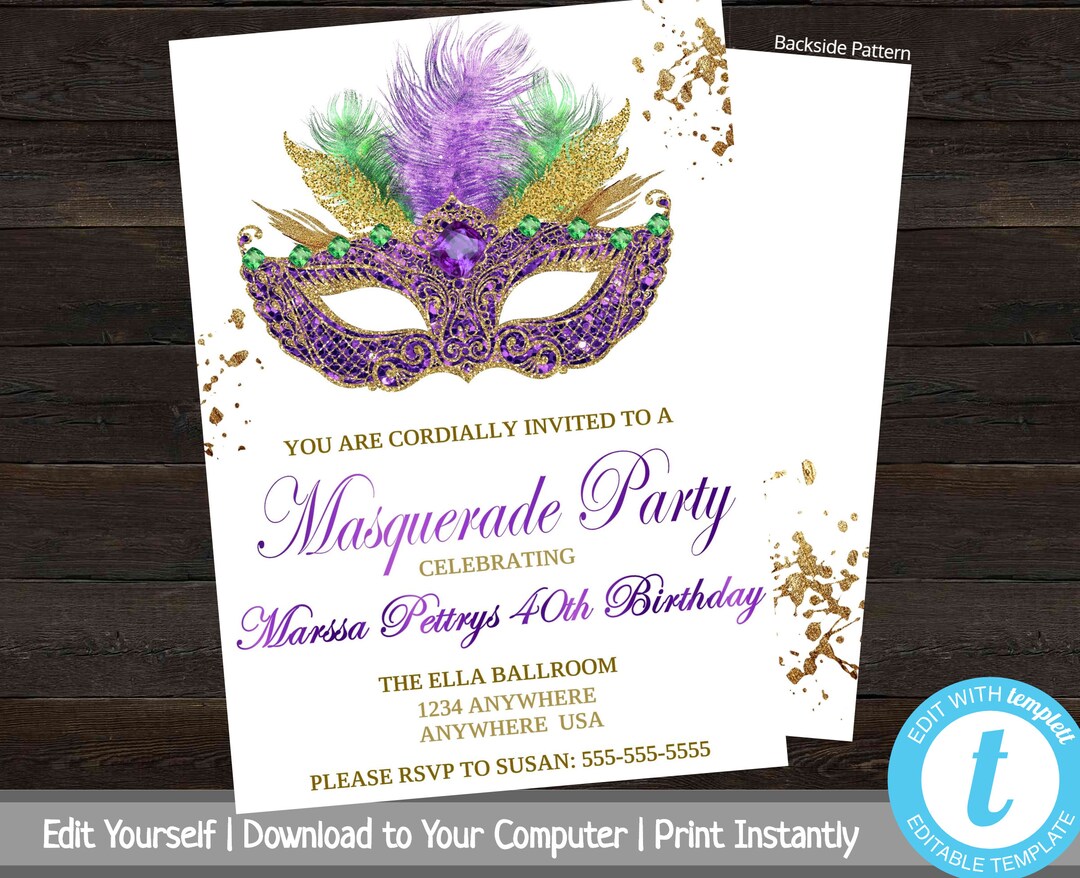 Masquerade Birthday Ball Invite, Birthday Party Invitation, Masquerade ...