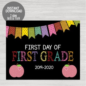 Apple With Glitter First Day of School Printable Chalkboard Sign, First ...