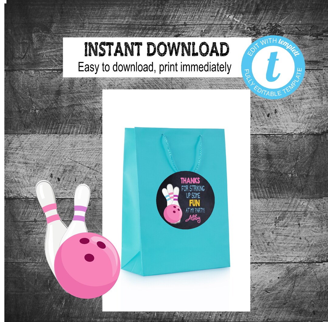 Thank You BOWLING Tag | Edit Yourself | Party Favor Bag Tag | Thank You ...