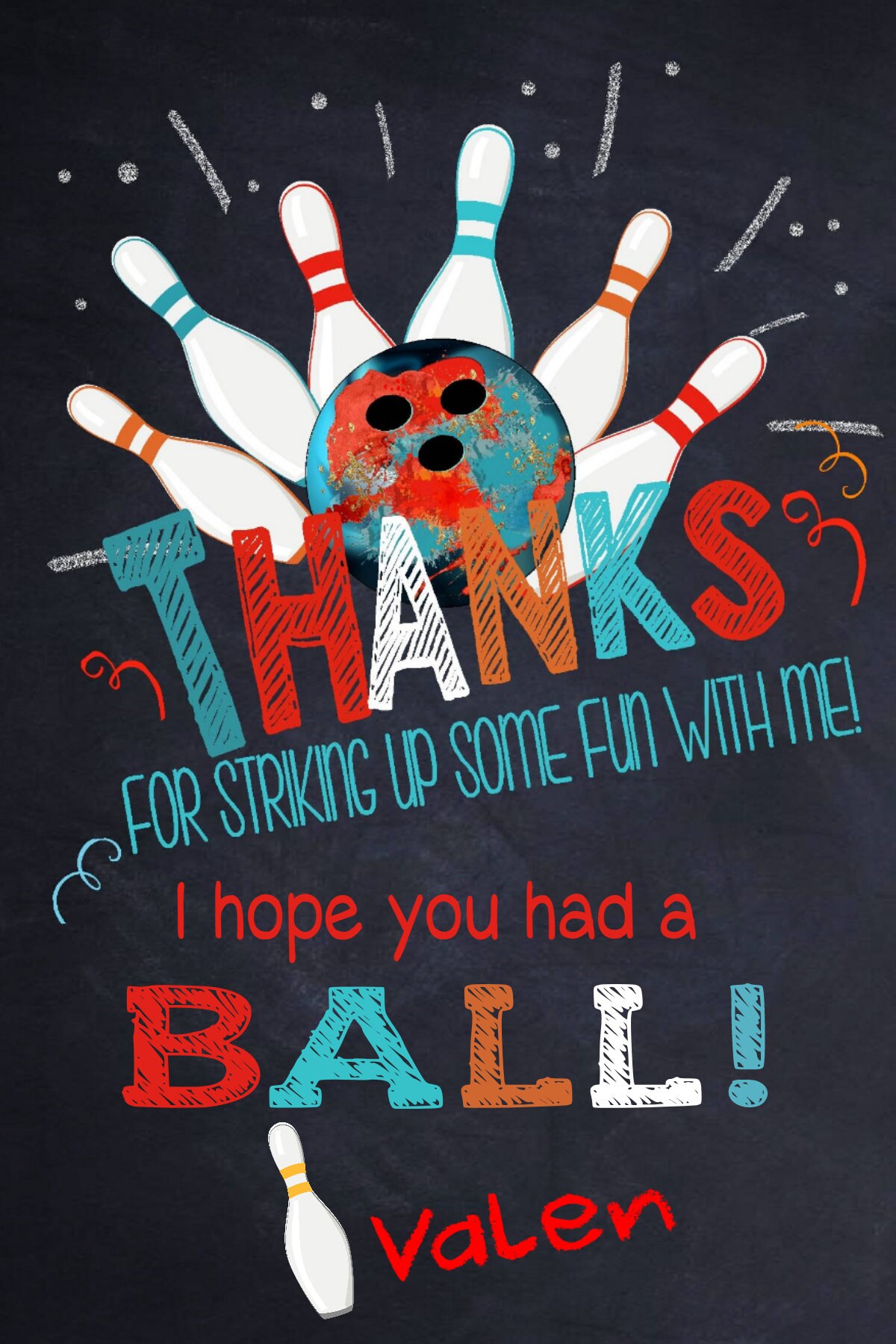 Thank You CARD BOYS BOWLING | Edit Yourself | Party Thank You Tag ...