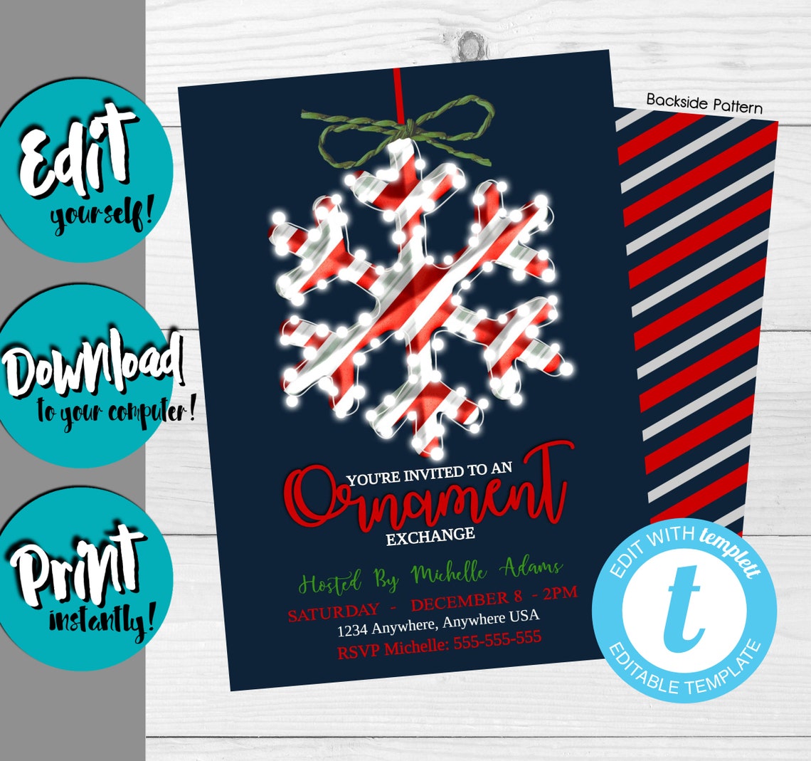 Ornament Exchange Invitation, Christmas Party Invite, Xmas Party Invite ...
