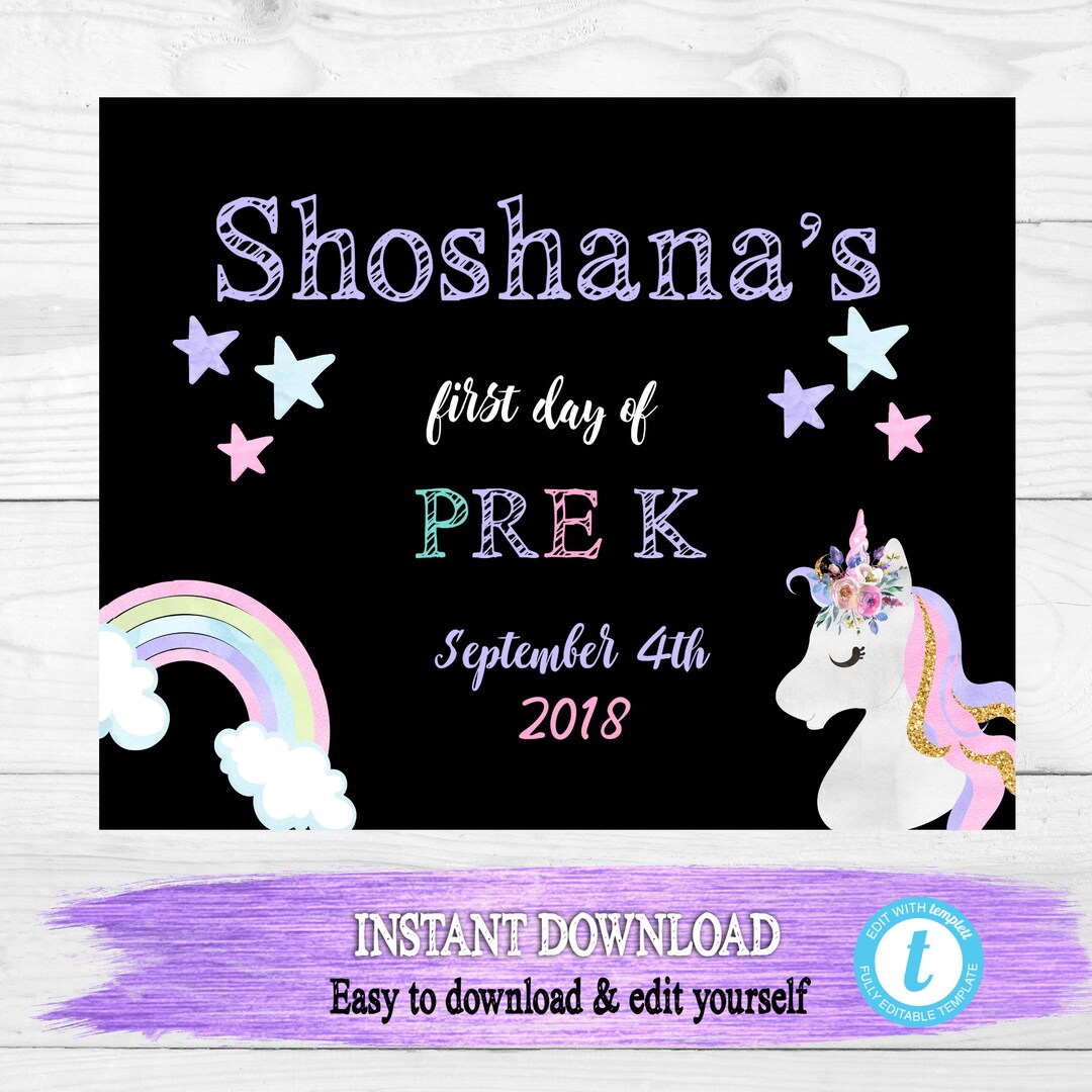 Unicorn First Day of School Sign, Gold Glitter Unicorn Back to School ...