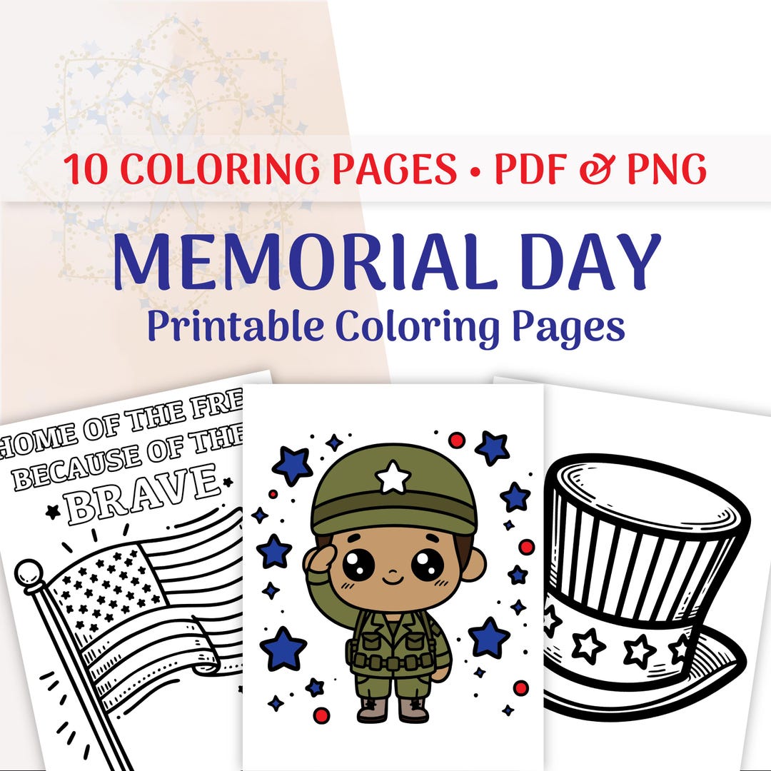 Memorial Day Coloring Pages, USA, 10 Simple and Bold Illustrations ...