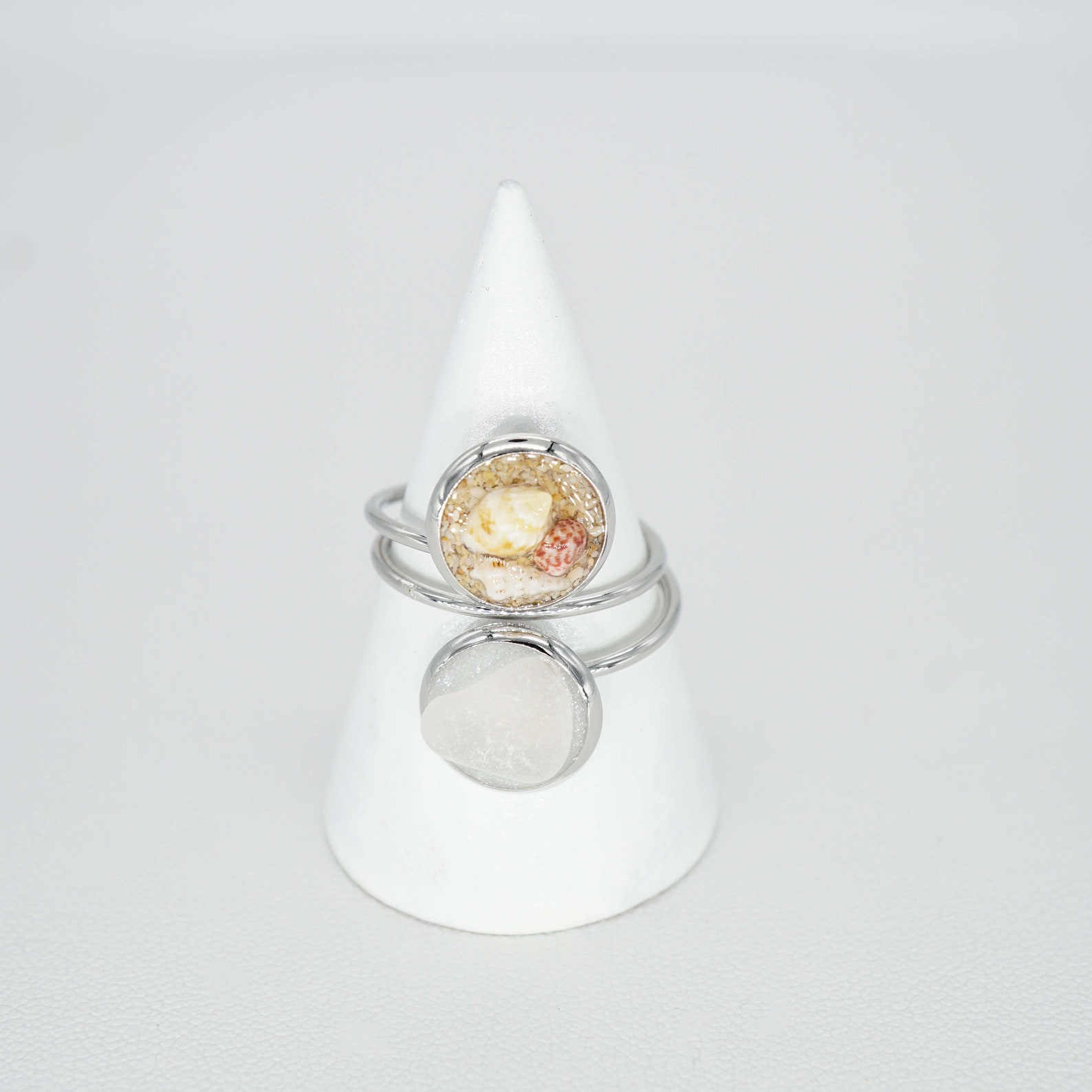 Sea Glass Shell Ring Hawaiian Beach Adjustable Ring With Sea - Etsy