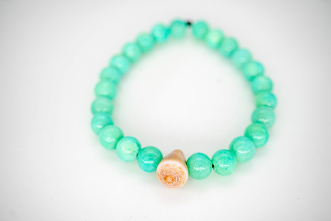 Cone Shell Bracelet Aqua Quartzite Elastic Bead Bracelet With - Etsy