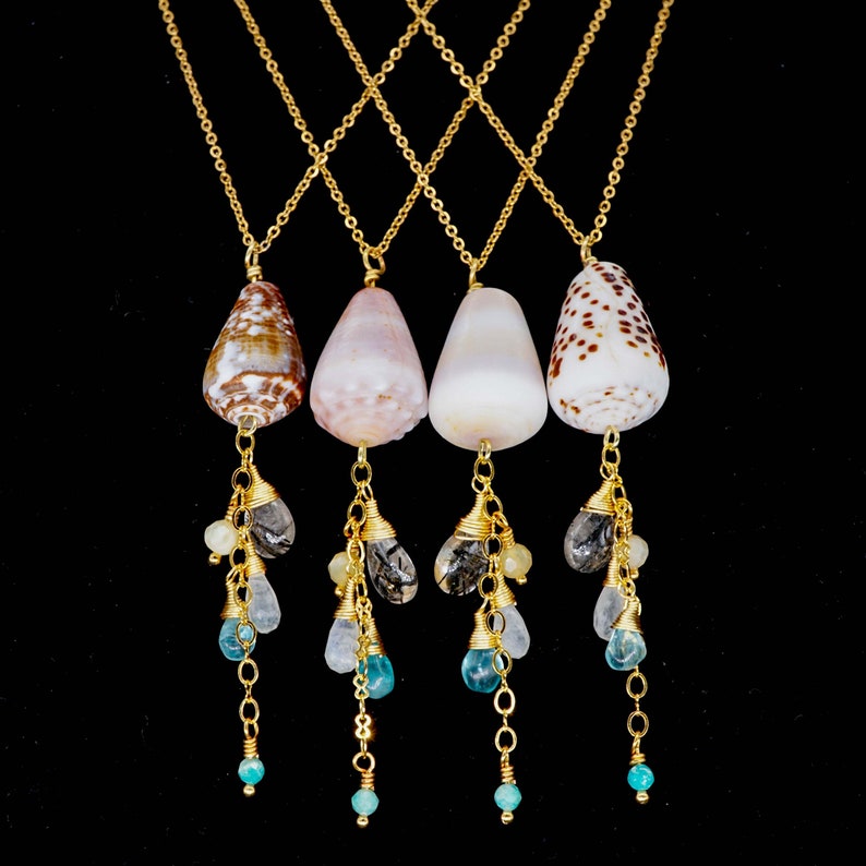 Hawaiian Cone Shell & Gemstone Necklace Beach Inspired Boho - Etsy