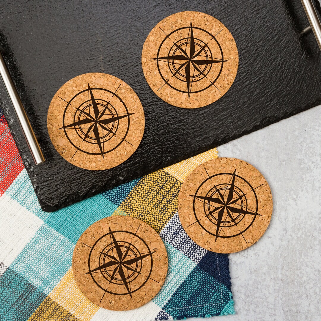 Compass Rose Laser Engraved Cork Coasters - Etsy