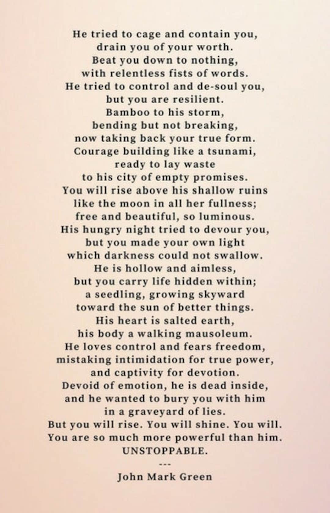 Domestic Abuse Awareness Survivor Gifts - Unstoppable Poem by John Mark ...