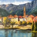 Village Along the Lake Painting Impressionism Oil on Canvas Size 60 X ...