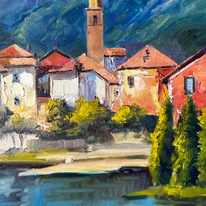 Village Along the Lake Painting Impressionism Oil on Canvas Size 60 X ...