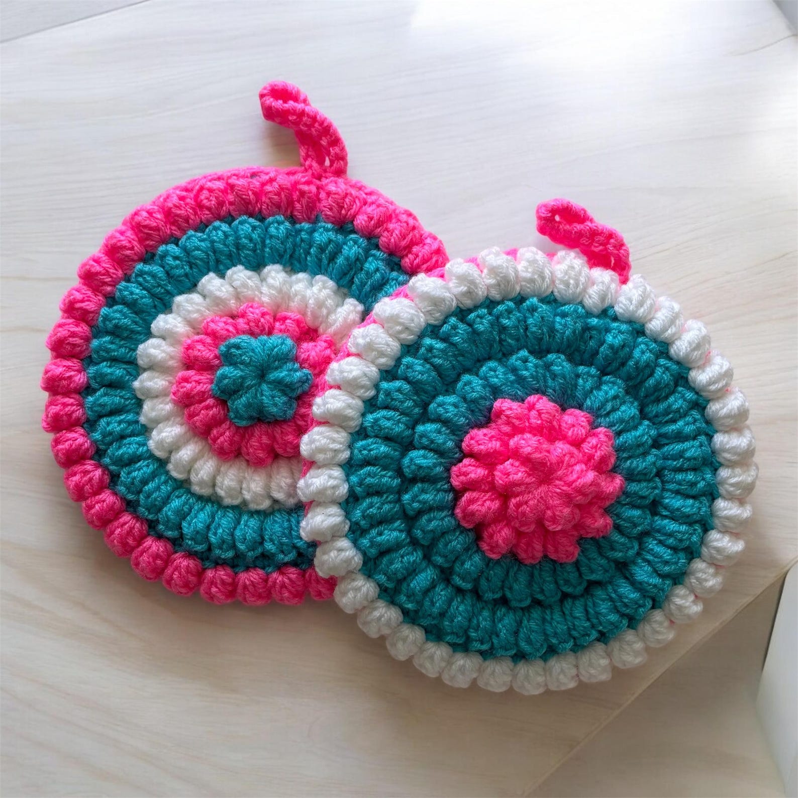 Handmade Round Double-layer Crochet Hot Pad 7x5 Durable Pot Holder Pink ...