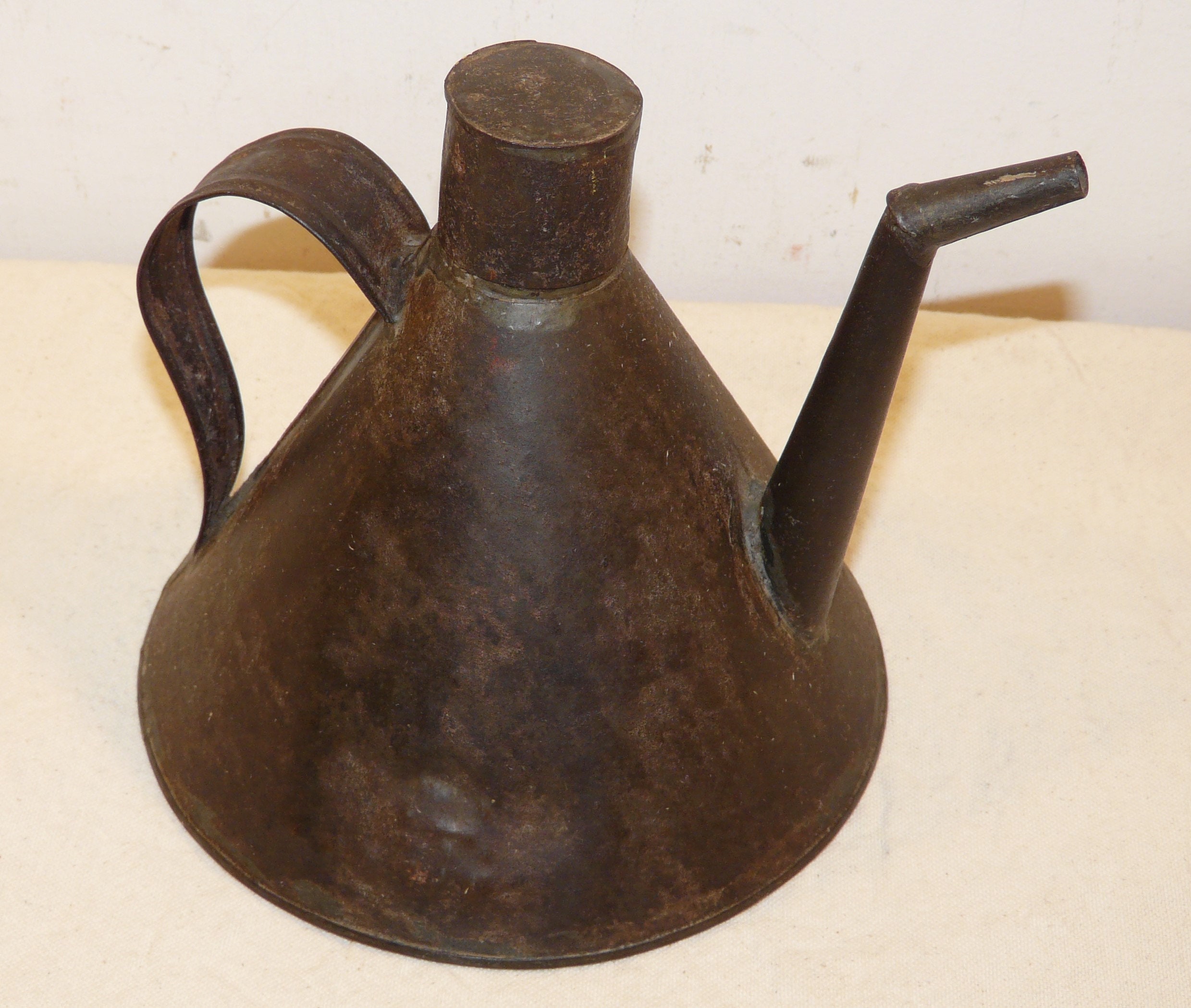Unusual Vintage Tin Conical Oil Can W/ Lid Early Piece of Automoble ...
