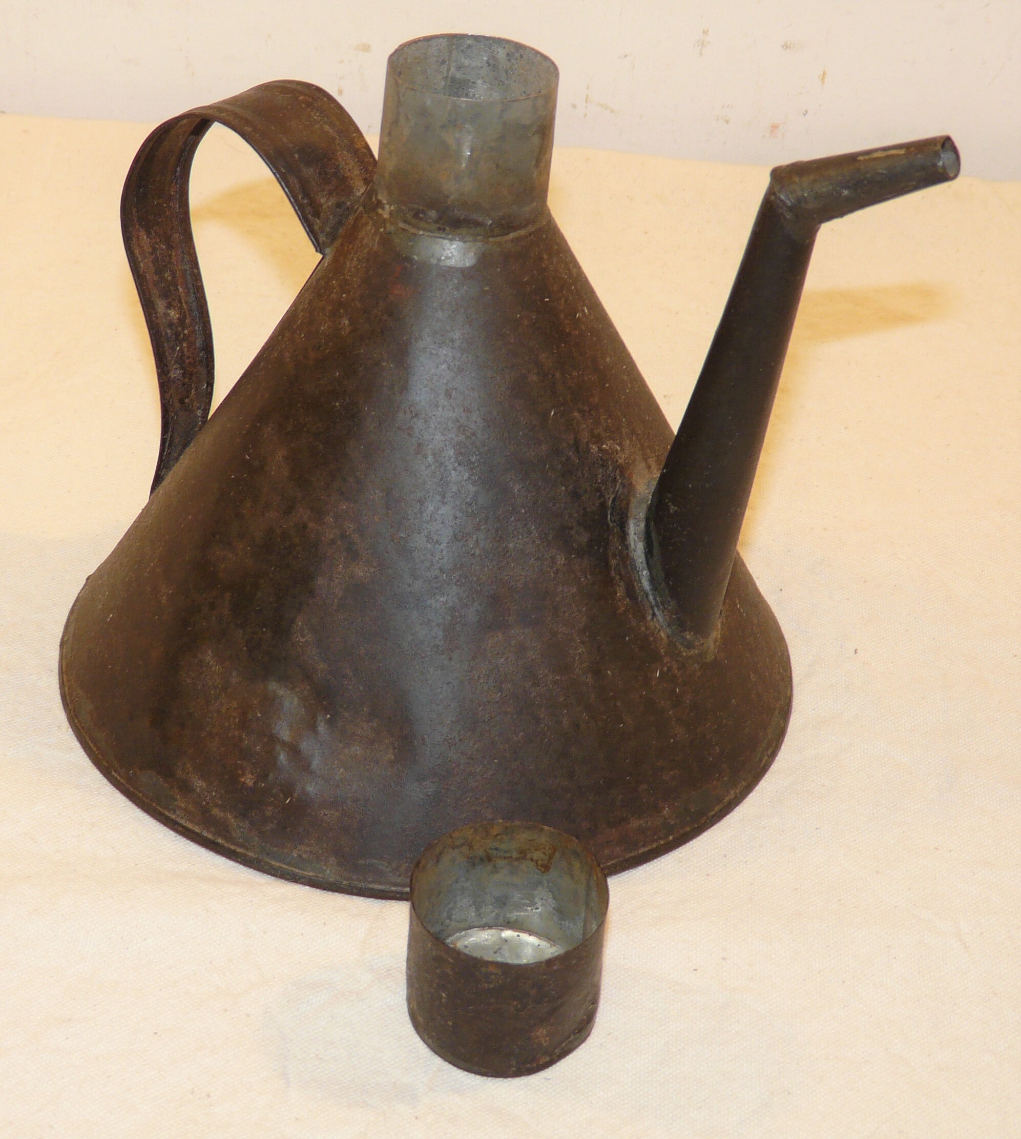 Unusual Vintage Tin Conical Oil Can W/ Lid Early Piece of Automoble ...