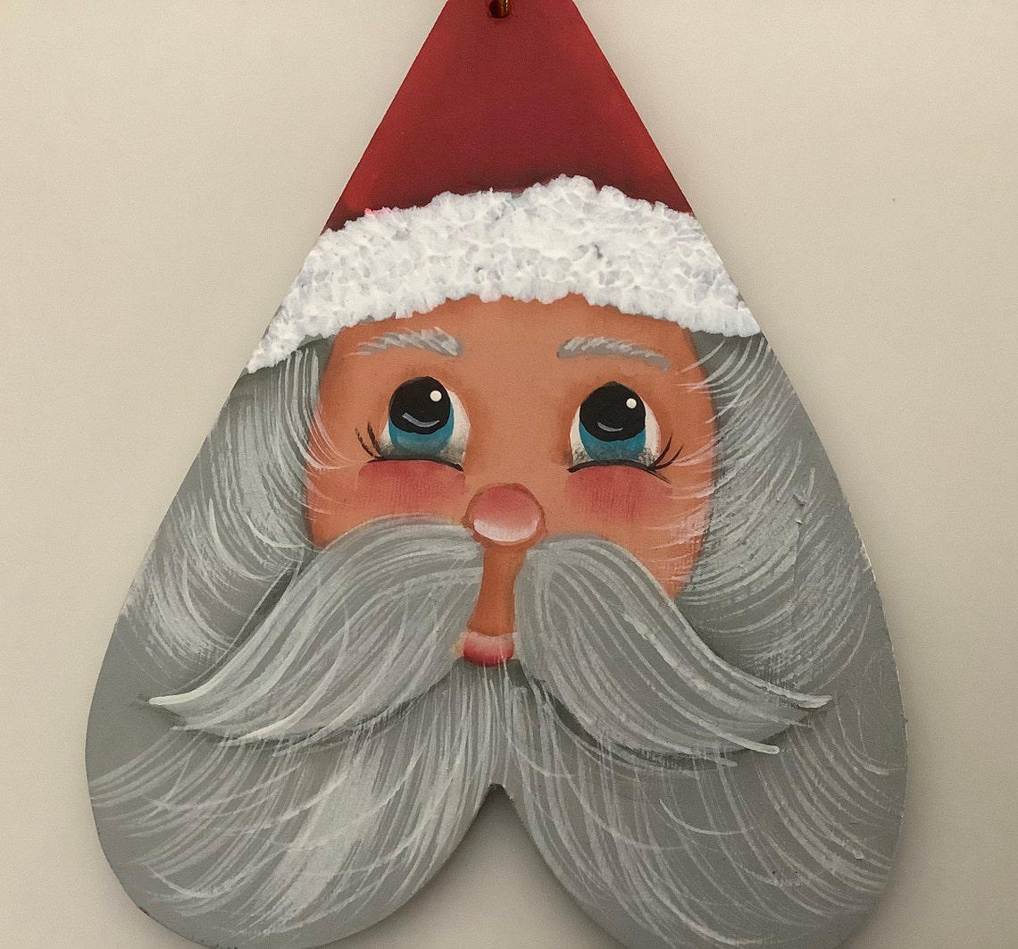 Primitive Heart Santa Face on a Christmas Ornament My - Etsy